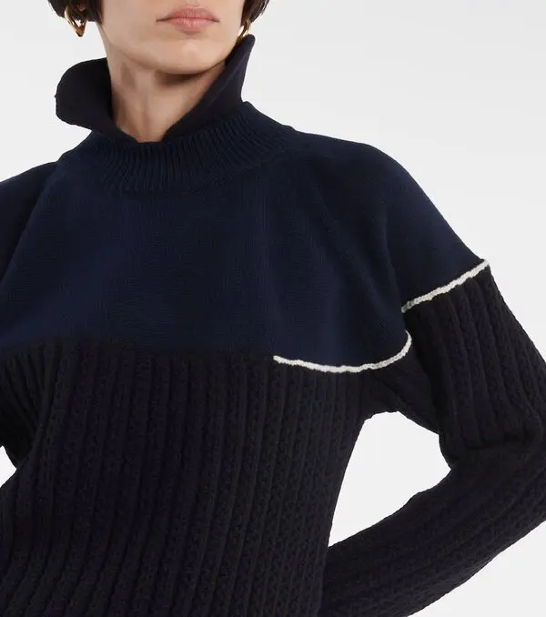 Victoria Beckham Double-collar Wool Sweater - Blue