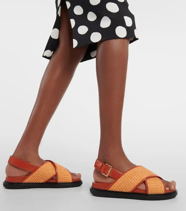 Marni Fussbet Raffia-effect Sandals - Brown