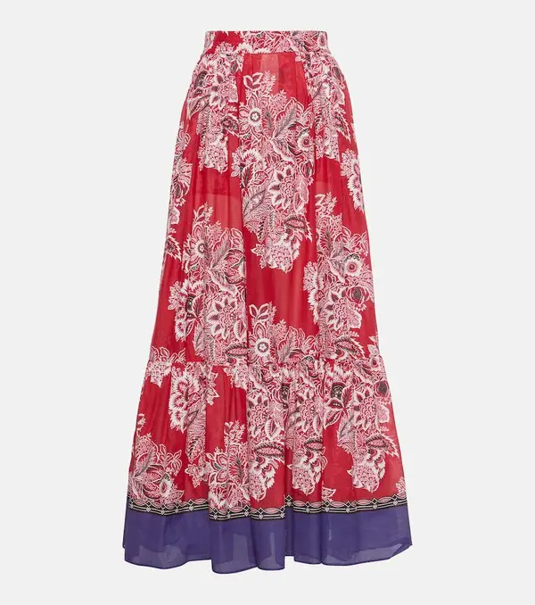 Etro High-rise Cotton And Silk Maxi Skirt - Red