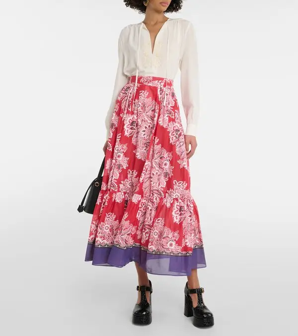 Etro High-rise Cotton And Silk Maxi Skirt