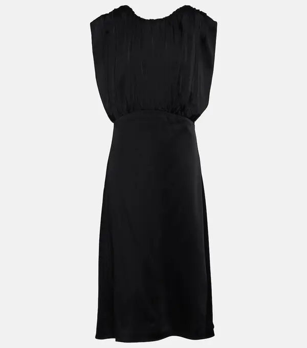 JIL SANDER Draped Satin Midi Dress - Black