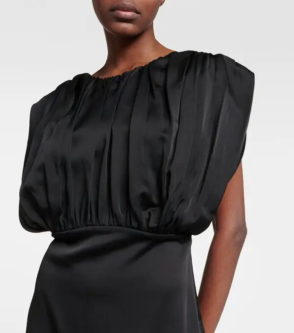 JIL SANDER Draped Satin Midi Dress - Black
