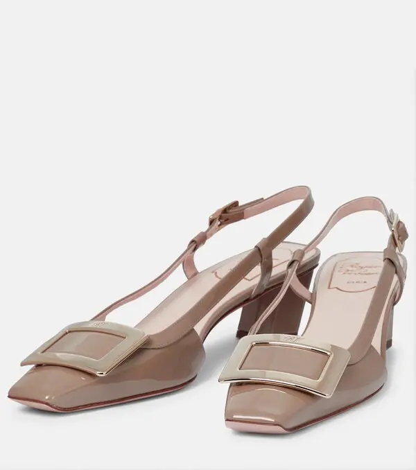ROGER VIVIER Belle Vivier Leather Slingback Pumps - Beige