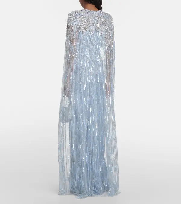 Jenny Packham Caped Sequined Crystal-embellished Gown