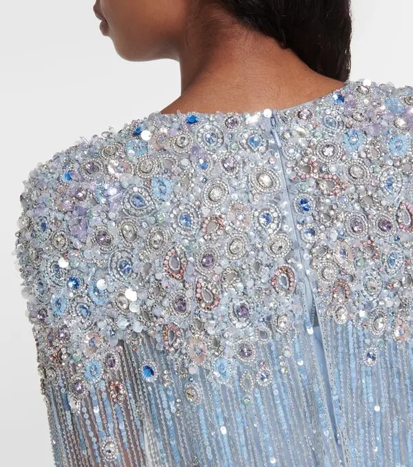 Jenny Packham Caped Sequined Crystal-embellished Gown