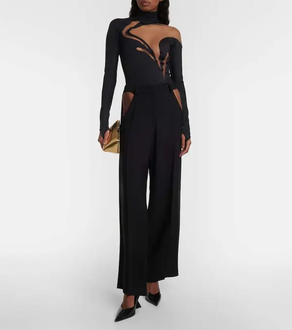 MUGLER Cutout Wide-leg Trousers - Black