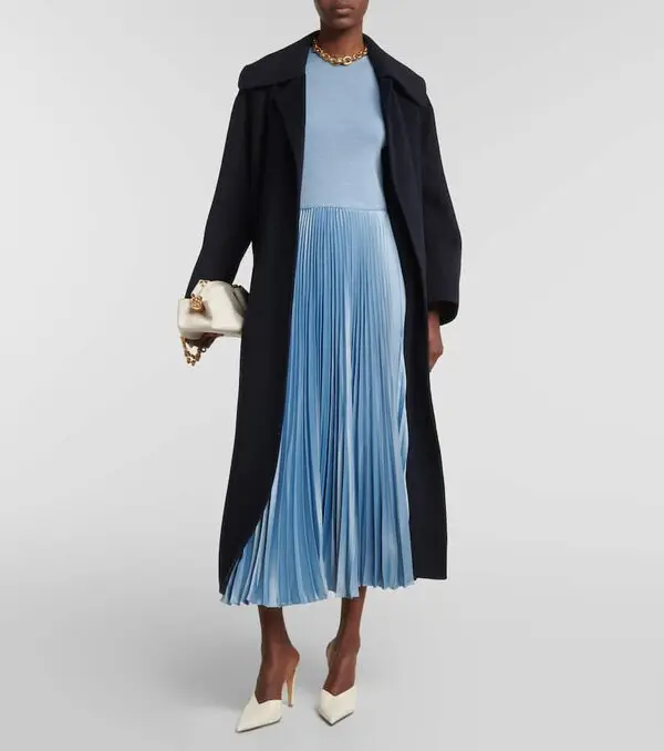 Ralph Lauren Pleated Wool-Blend Knit Midi Dress In Blue - 30% Off |  Editorialist