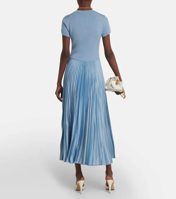 Ralph Lauren Pleated Wool-Blend Knit Midi Dress In Blue - 30% Off |  Editorialist
