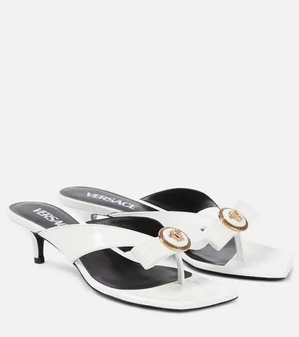 Versace Ribbon 45 Patent Leather Mules - White