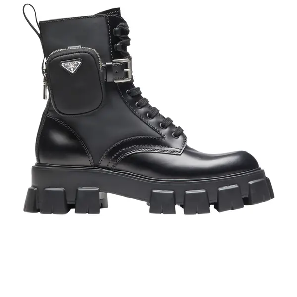 Prada Monolith Brushed Leather And Nylon Boot