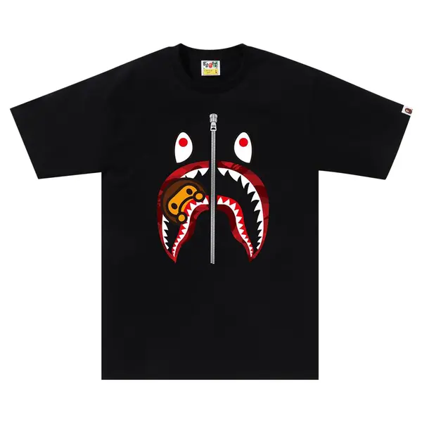 A BATHING APE Color Camo Milo Shark Tee /red - Black