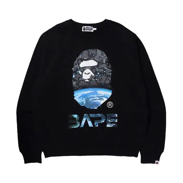 A BATHING APE Space Camo Ape Head Crewneck - Black