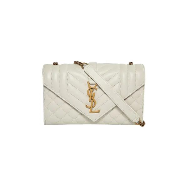 Saint Laurent Medium Envelope Quilted Leather Bag Cream
