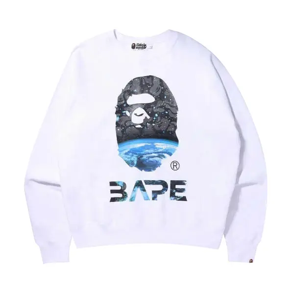 A BATHING APE Space Camo Ape Head Crewneck - White