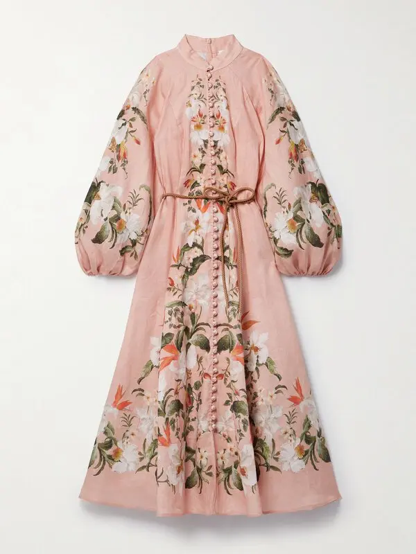 strapless open back dress Zimmermann Pink Floral Mini Dress with Puff Sleeves and Scalloped Trim –  Sellier
