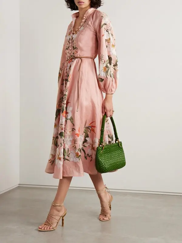 knee length dresses for ladies Zimmermann Indra Plunge Floral Midi Dress main image 0