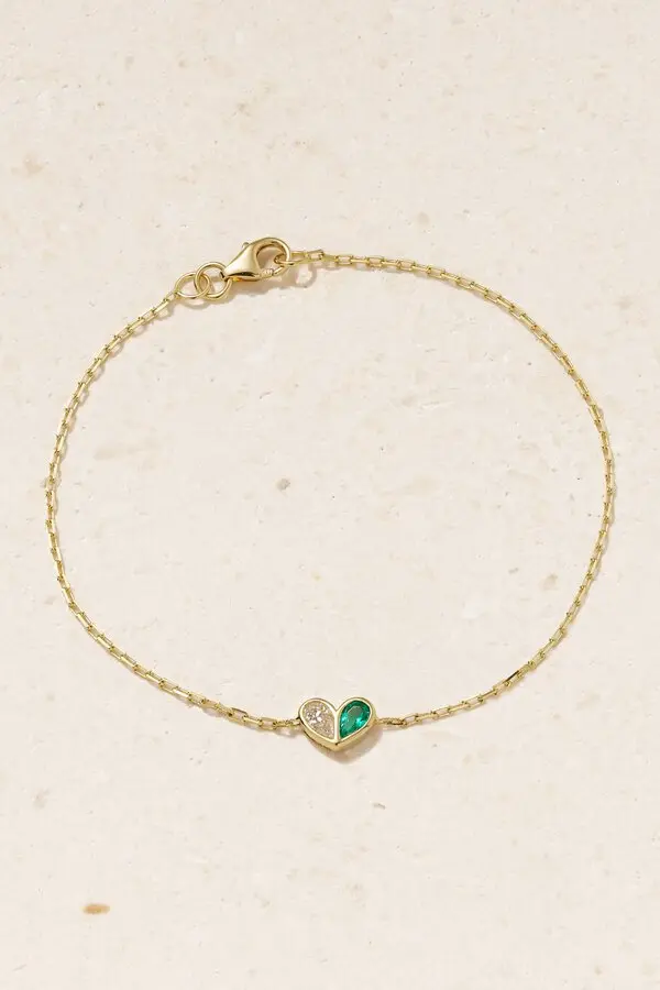 GEMELLA JEWELS Mini Sweetheart Diamond And Emerald 18-karat Bracelet - Gold