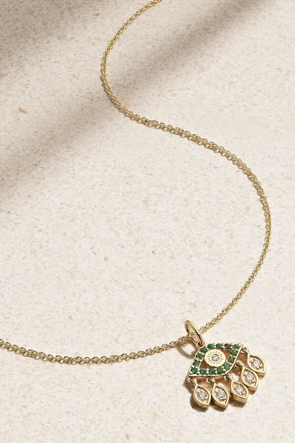 SYDNEY EVAN Evil Eye Emerald And Diamond Necklace - Gold