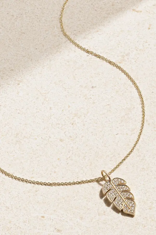 SYDNEY EVAN Large Monstera Leaf Diamond Necklace - Gold