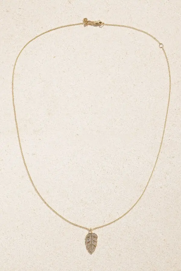 SYDNEY EVAN Large Monstera Leaf Diamond Necklace