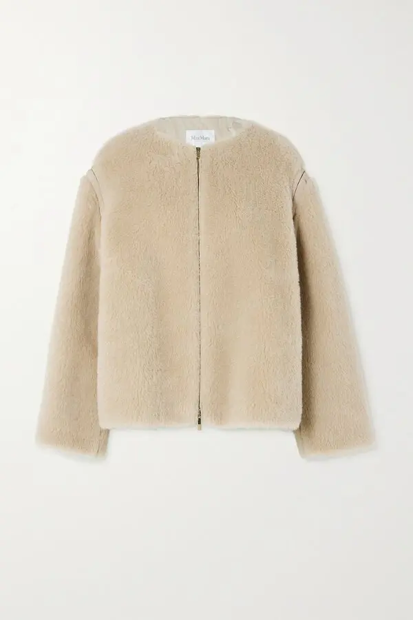 Max Mara Panno Grosgrain-trimmed Fleece Jacket - Neutrals