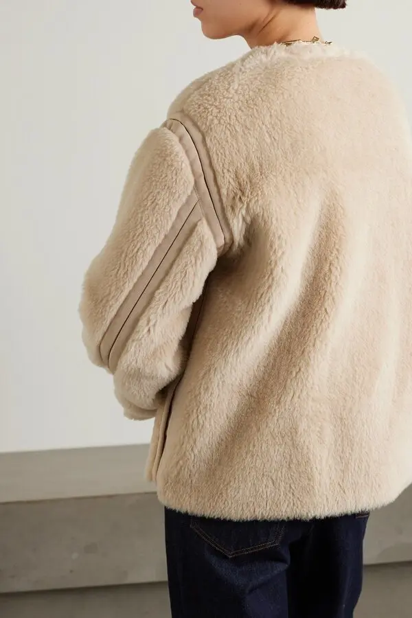 Max Mara Panno Grosgrain-trimmed Fleece Jacket - Neutrals