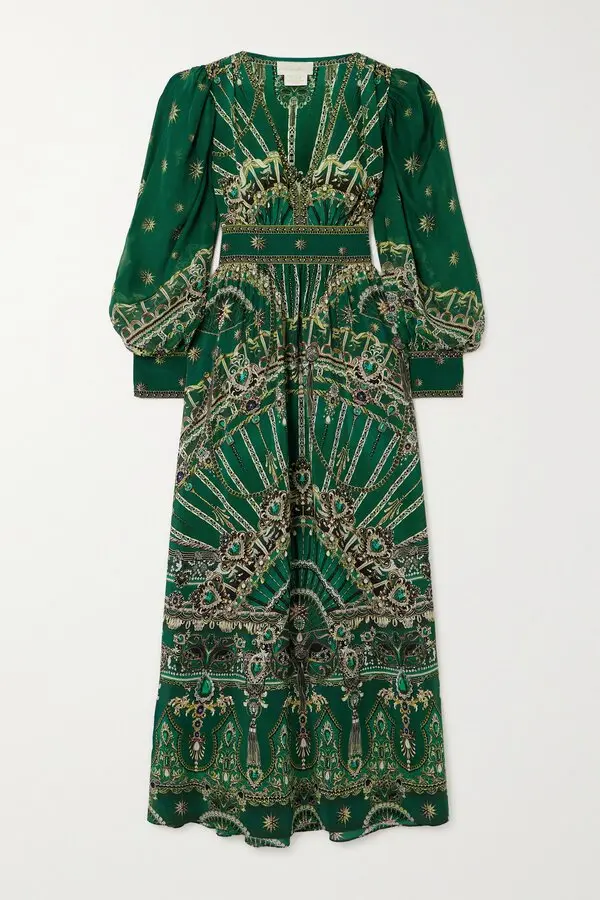 Camilla Embellished Printed Silk-Crepe Maxi Dress In Green - 60% Off |  Editorialist