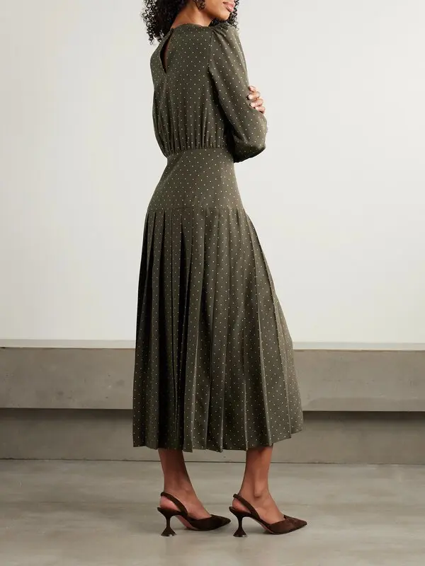 Alessandra Rich Polka-Dot Silk Crepe De Chine Midi Dress In Green - 50% Off  | Editorialist