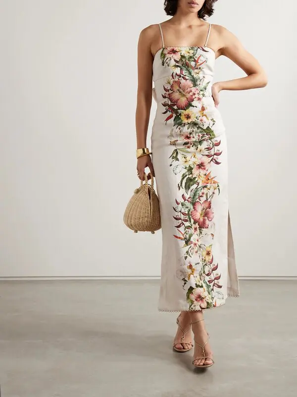 Zimmermann Net Sustain Lexi Tie-Detailed Cutout Floral-Print Linen Maxi  Dress In Multi - 30% Off | Editorialist