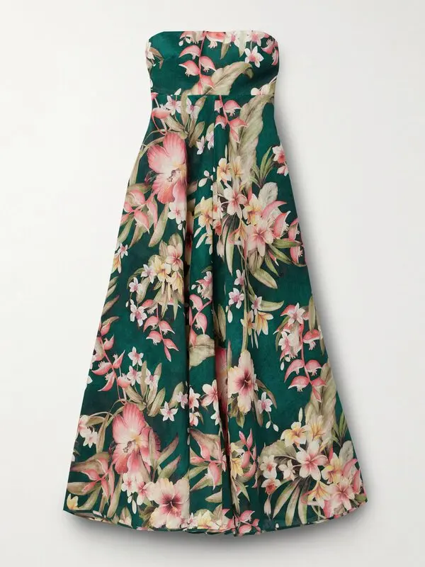 zimmermann silk linen printed fishbone strapless halter dress Zimmermann Silk Linen Printed Fishbone Strapless Camisole Dress