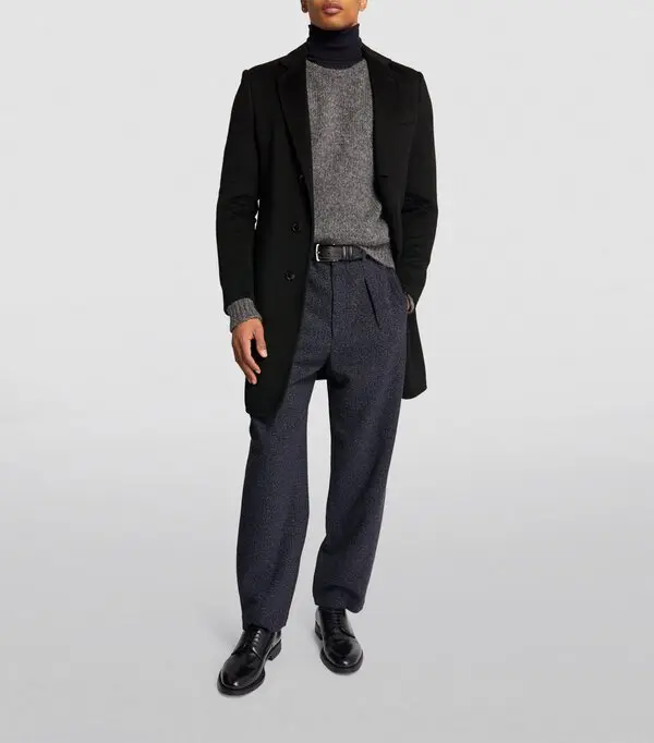 Giorgio Armani Cashmere Single-breasted Long Coat - Black