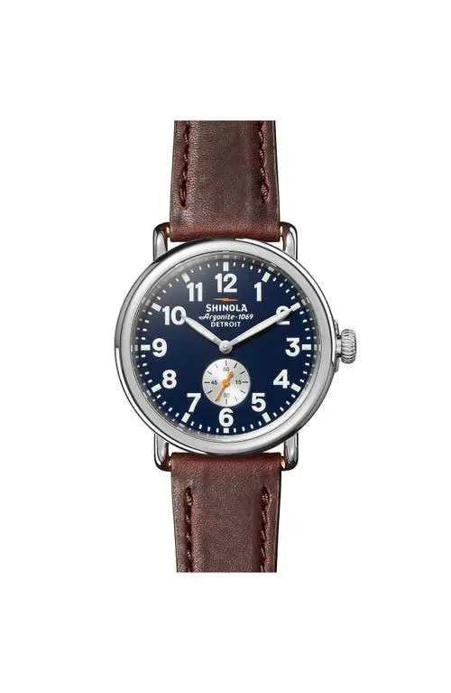 Shinola The Runwell Leather Strap Watch - Midnight Blue
