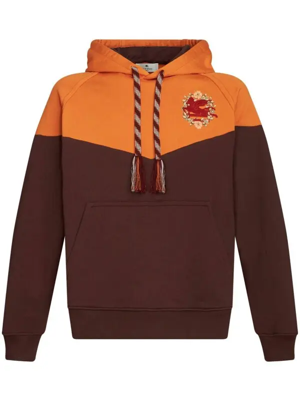 Etro Pegaso-embroidered Cotton Hoodie - Brown
