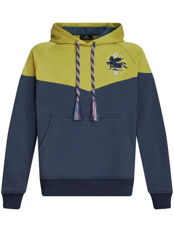Etro Pegaso-motif Cotton Hoodie - Blue