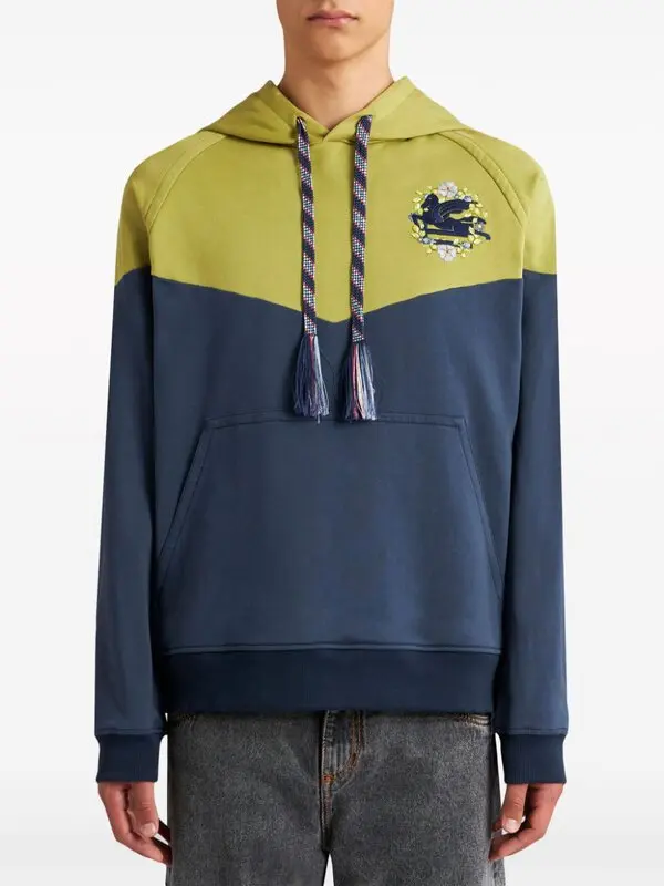 Etro Pegaso-motif Cotton Hoodie - Blue