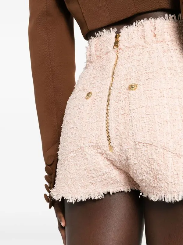 Balmain Tweed Chain-buttons Shorts - Neutrals