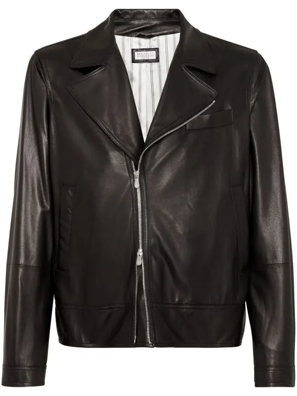 Brunello Cucinelli Layered Leather Bomber Jacket - Black