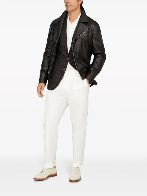 Brunello Cucinelli Layered Leather Bomber Jacket