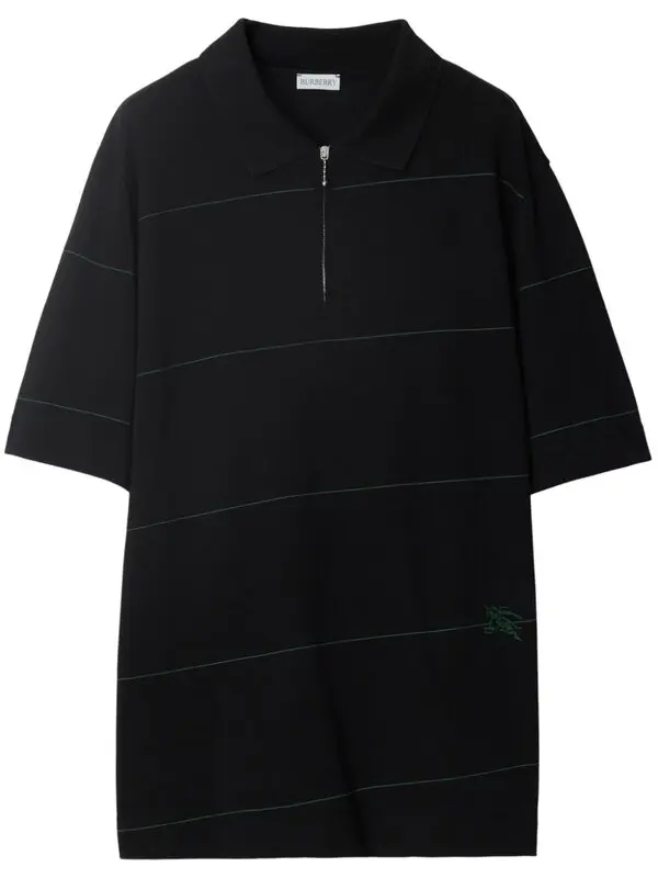 Burberry Logo-embroidered Striped Polo Shirt - Black