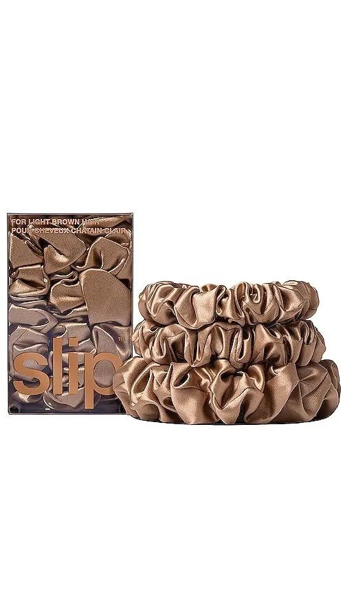 Slip Midi & Large Scrunchie Set Of 3 - Light Brown