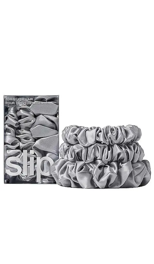 Slip Set Of 3 Midi & Large Scrunchies - Silver
