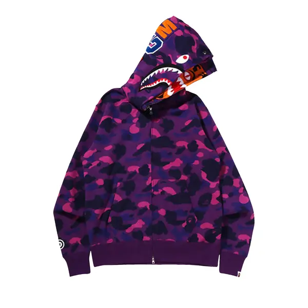A BATHING APE Color Camo Tiger Shark Wide Full Zip Double Hoodie - Purple