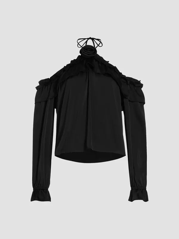 WAYF Head Over Heels Satin Long-sleeve Top - Black