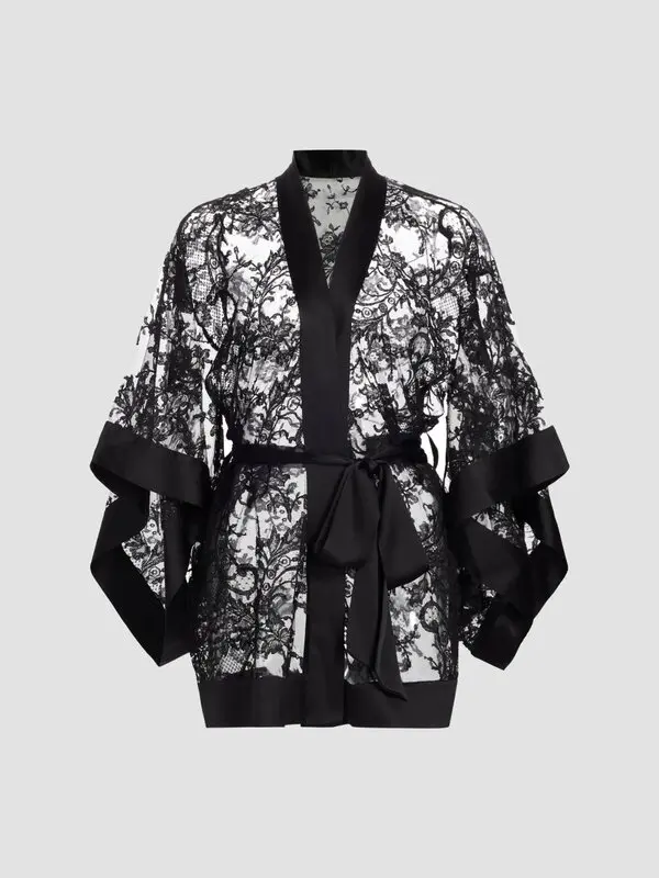 Kiki De Montparnasse Camille Floral Lace Robe - Black