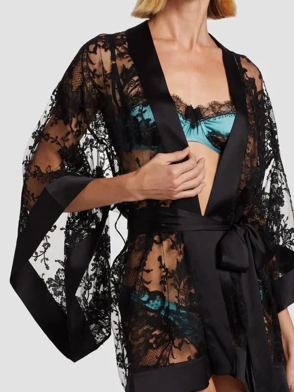 Kiki De Montparnasse Camille Floral Lace Robe - Black