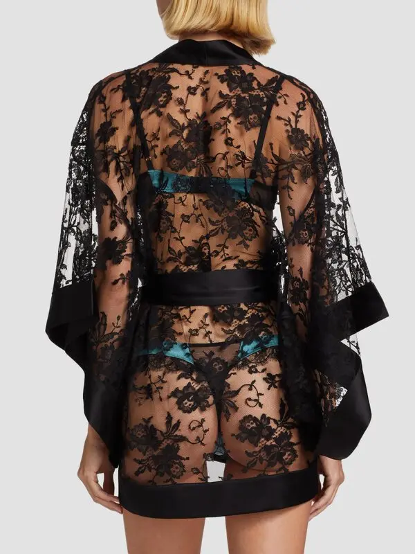 Kiki De Montparnasse Camille Floral Lace Robe - Black