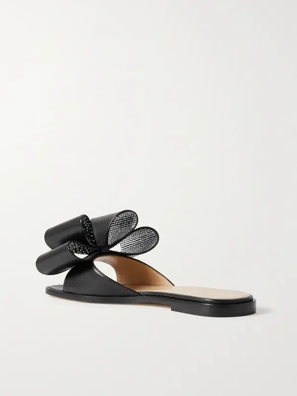 Mach & Mach Le Cadeau Leather Slides - Black