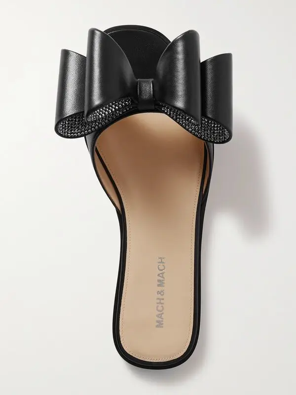 Mach & Mach Le Cadeau Leather Slides - Black