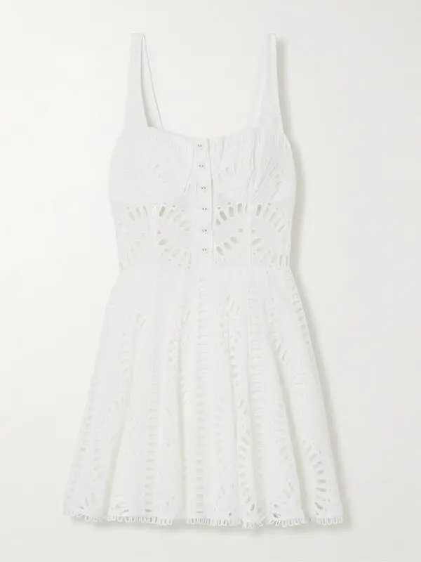 Charo Ruiz Ibiza Ricka Scalloped Broderie Anglaise Cotton-blend Mini Dress - White