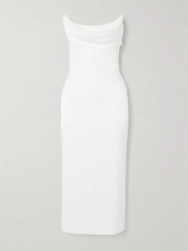 Alex Perry Strapless Draped Midi Dress - White